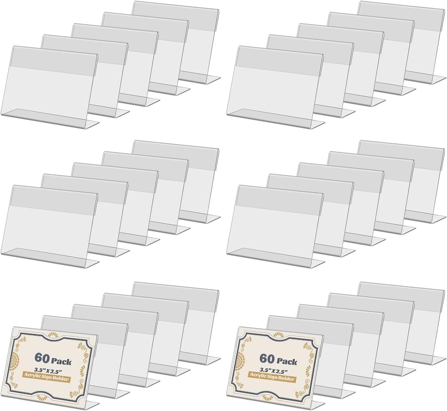 SIYOMG Clear Acrylic Sign Display Holder, 60 PCS 2.5X3.5In Slanted L ...