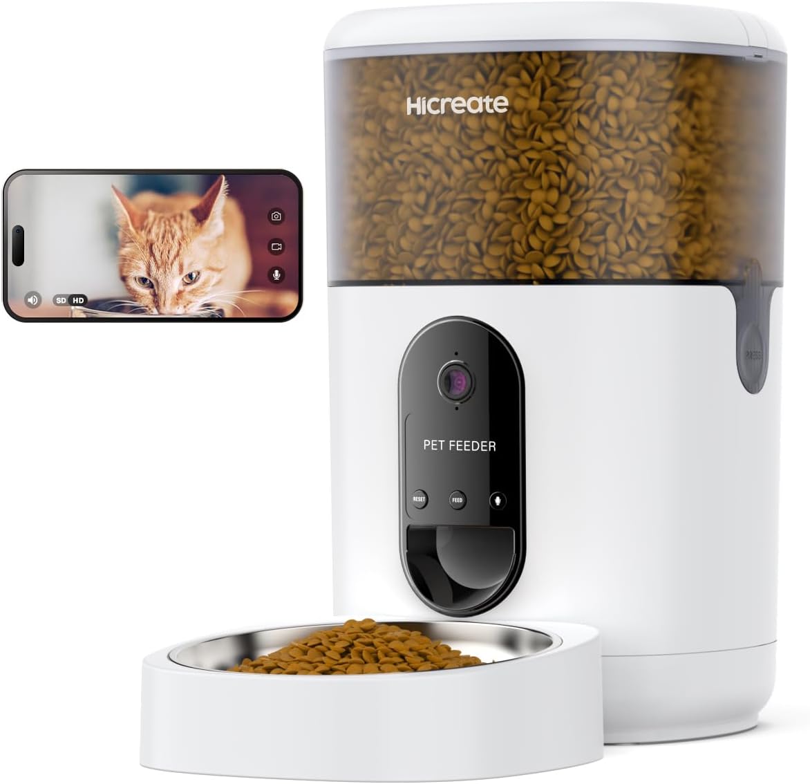 Pet Supplies : HIXX Hicreate Cat Feeder with Camera, 6L Automatic Cat ...