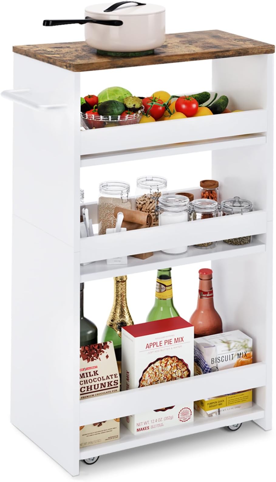 Amazon.com: TEAMIX 4 Tier White Slim Storage Cart with Handle, 7.9''W ...