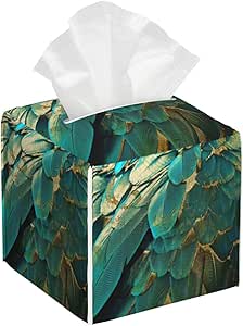 Amazon.com: Feather Glitter Teal and Gold Tissue Box Cover Square Pu ...