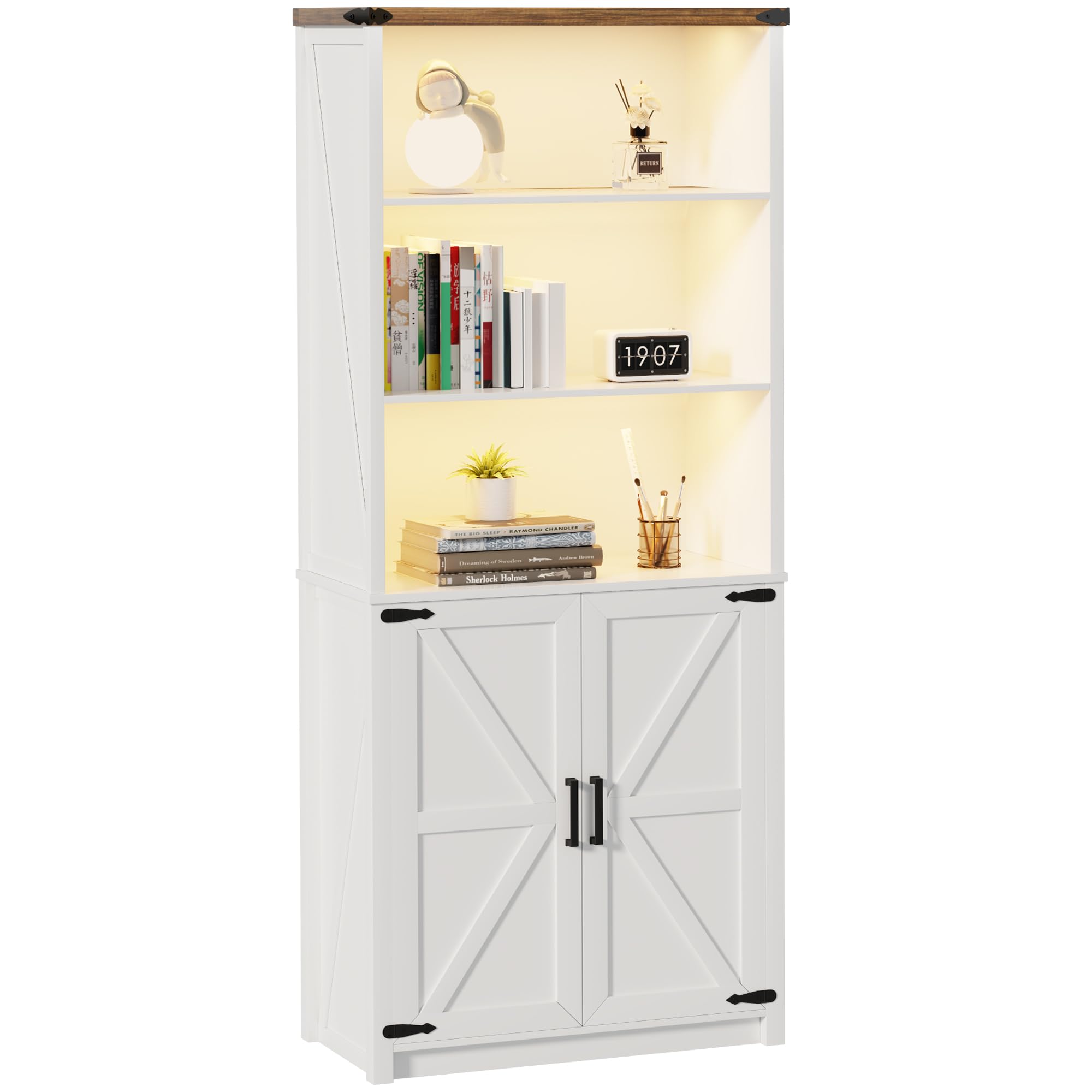 Amazon.com: FREDEES White Tall Bookcase with Doors and Shelves ...