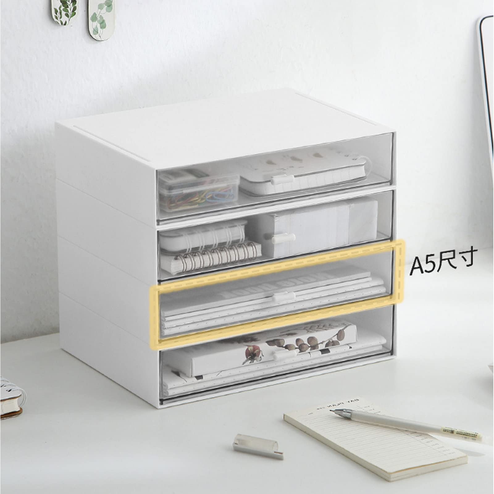 Desk Organizer with Drawers Stackable Storage Drawers, Plastic White ...