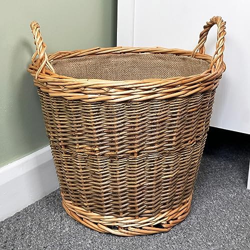 Unpeeled & Buff Willow Wicker Round Log Basket - lined : Amazon.co.uk ...