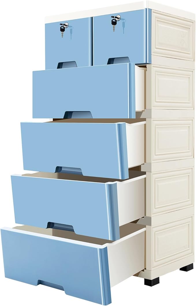 Amazon.com: Blue Plastic Storage Cabinet with 6 Drawers and Lock ...
