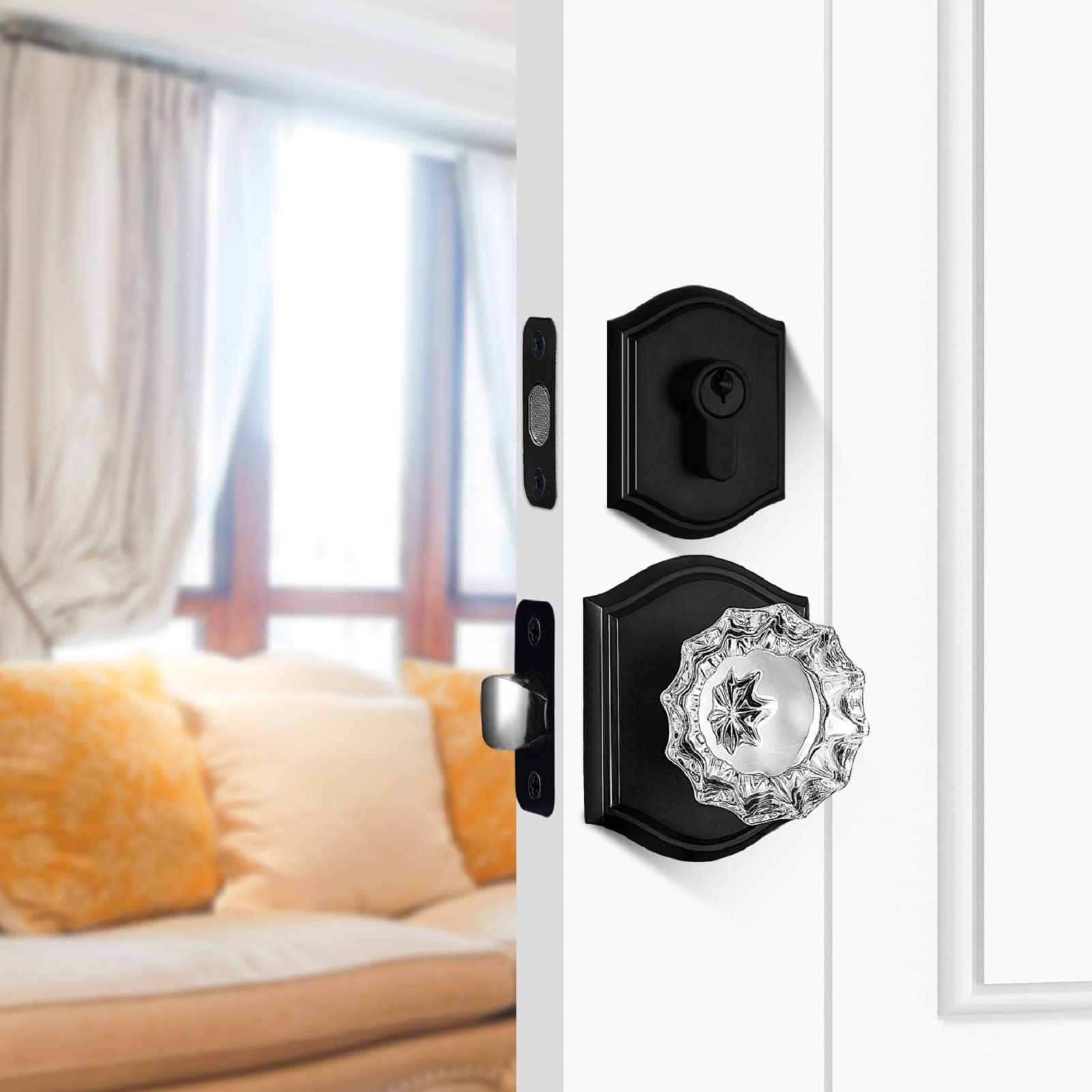 CLCTK Crystal Glass Passage Door Knob and Single Cylinder Deadbolt ...