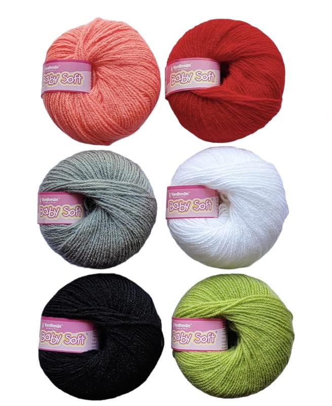 JEFFY Vardhman Baby Soft Combo 6 Pcs (One Ball 25 Gram) 4 Ply Wool Ball ...