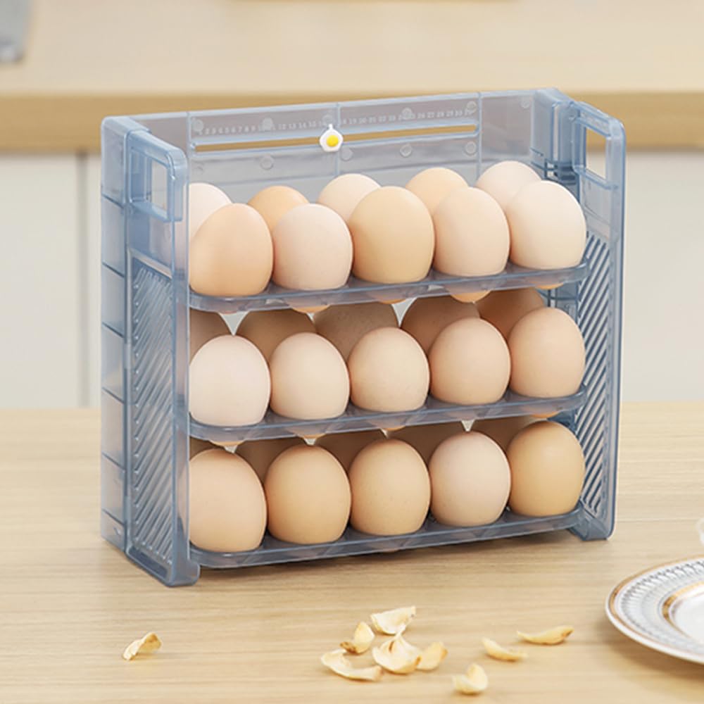 Sapouni Egg Holder For Fridge 3 Layer 30 Count, Upgraded Foldable Egg ...
