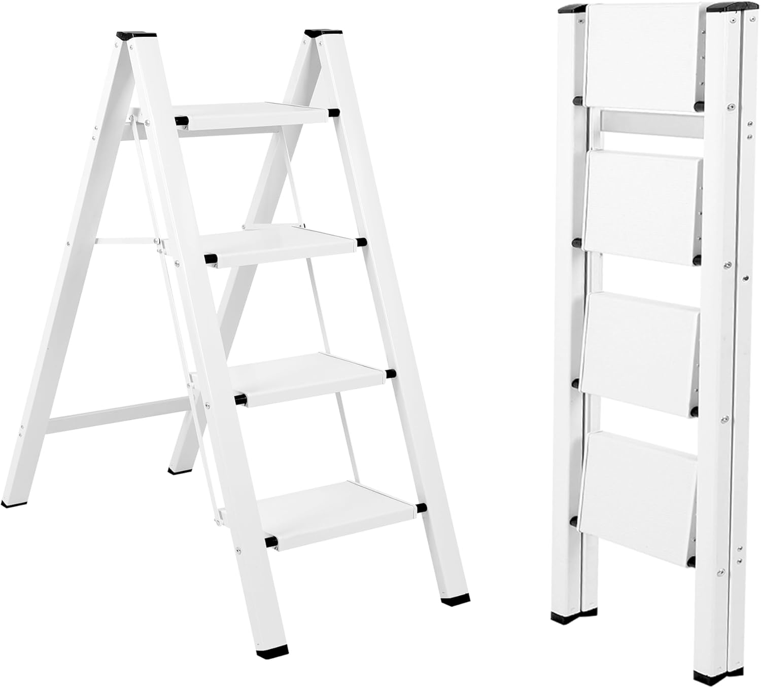 4 Step Ladder, Aluminum Lightweight Folding Step Stool w/Wide Anti-Slip ...
