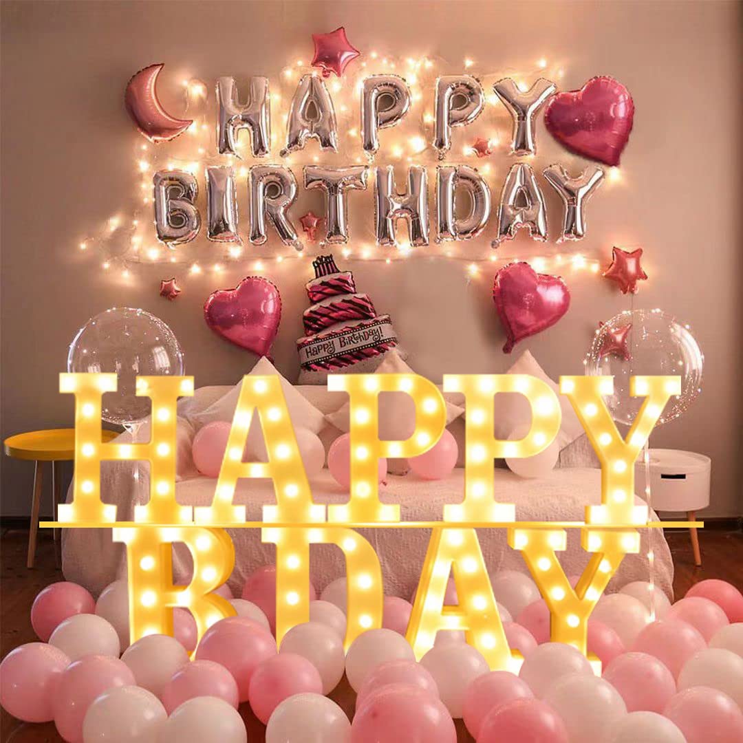 Happy Birthday Sign LED Marquee Letter Light Up Sign Reusable for All ...