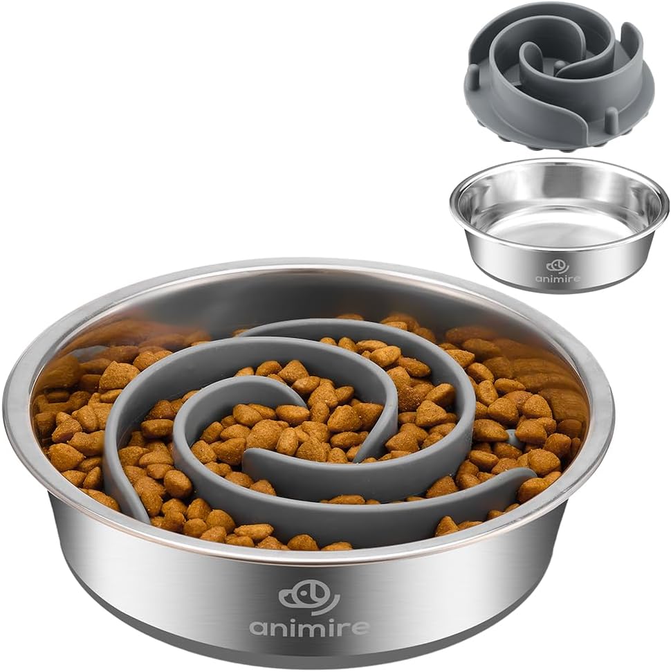 Amazon.com: 2-in-1 Metal Dog Bowl with Slow Feeder Insert, Stainless ...