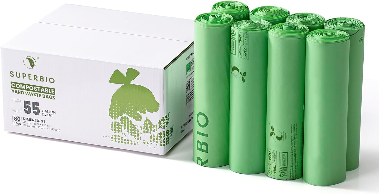 Amazon.com: SUPERBIO 55 Gallon Compostable Yard Waste Bags, Lawn & Leaf ...