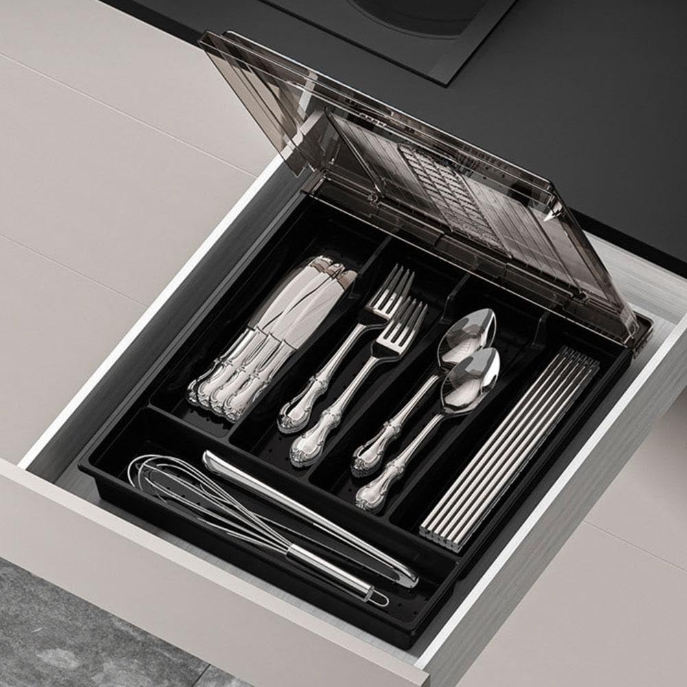 Amazon.com - Utensil Tray with Lid, 6 Compartments Covered Silverware ...