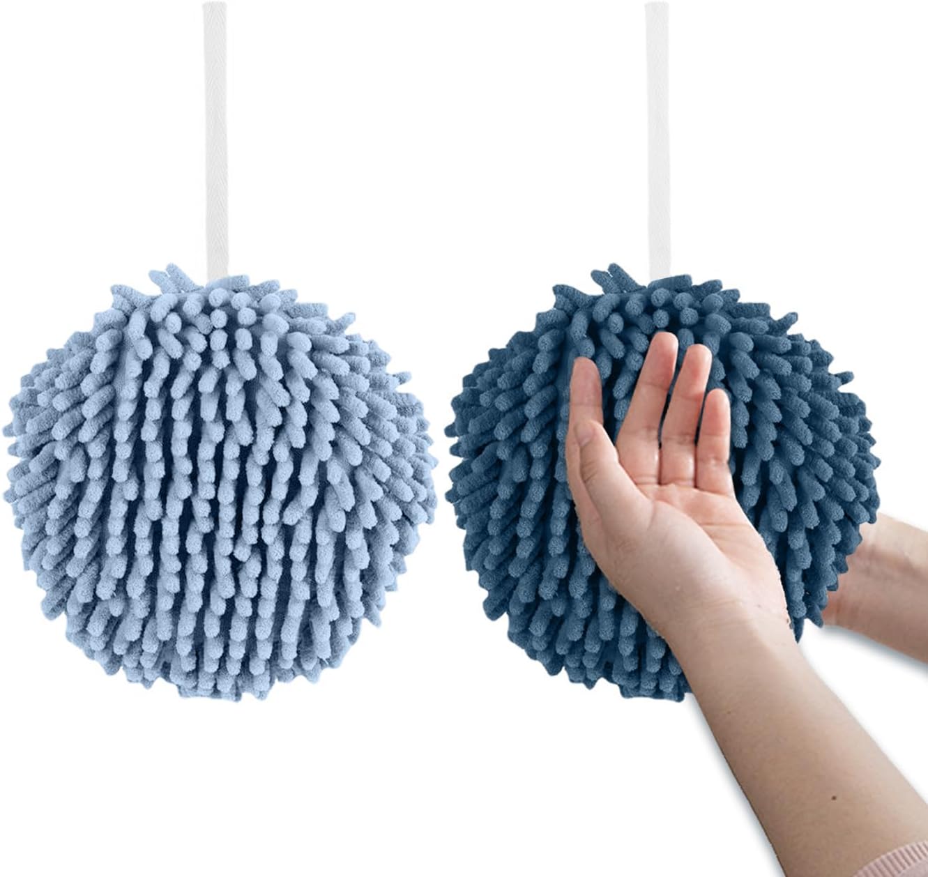 MUNSKT 2 Pieces Fuzzy Ball Towel of Blue and Gray,Hand Towels for ...