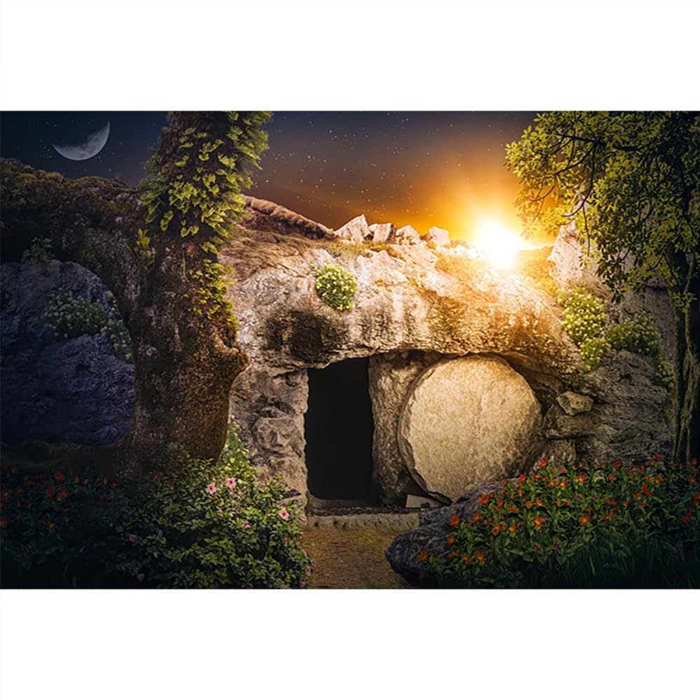 SDOTPMT 10x7ft Empty Stone Tomb Polyester Backdrop Crucifixion of Jesus ...