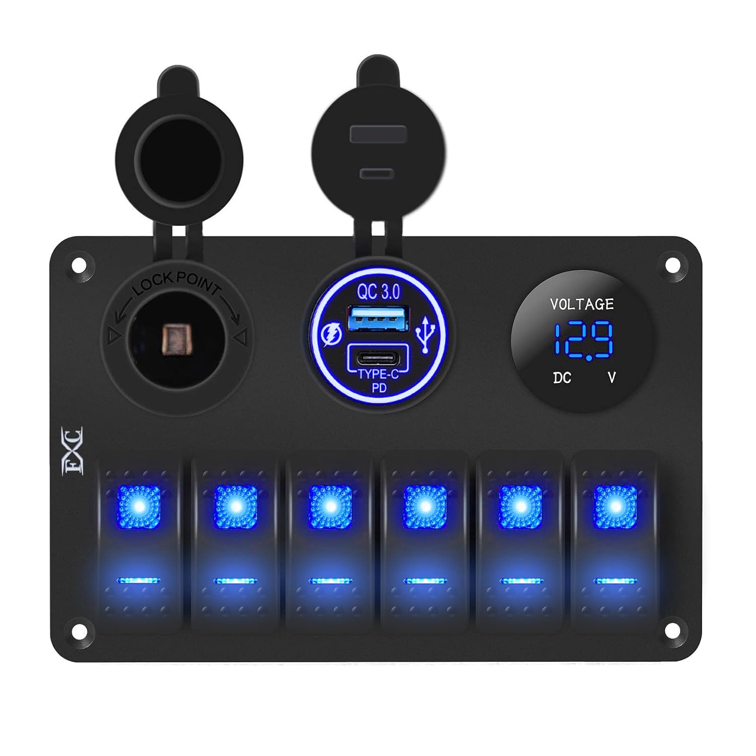 Snapklik.com : FXC 15A Inline Fuse 6 Gang Marine Rocker Switch Panel ...