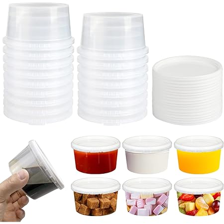 Jogoico Plastic Sauce Pots with Snap On Lids, 20×6oz Leakproof Round ...