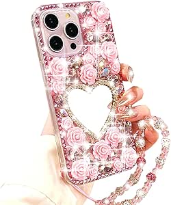Amazon.com: Changjia for iPhone 16 Pro Max Glitter Bling Case,Cute 3D Sparkle Heart Makeup ...