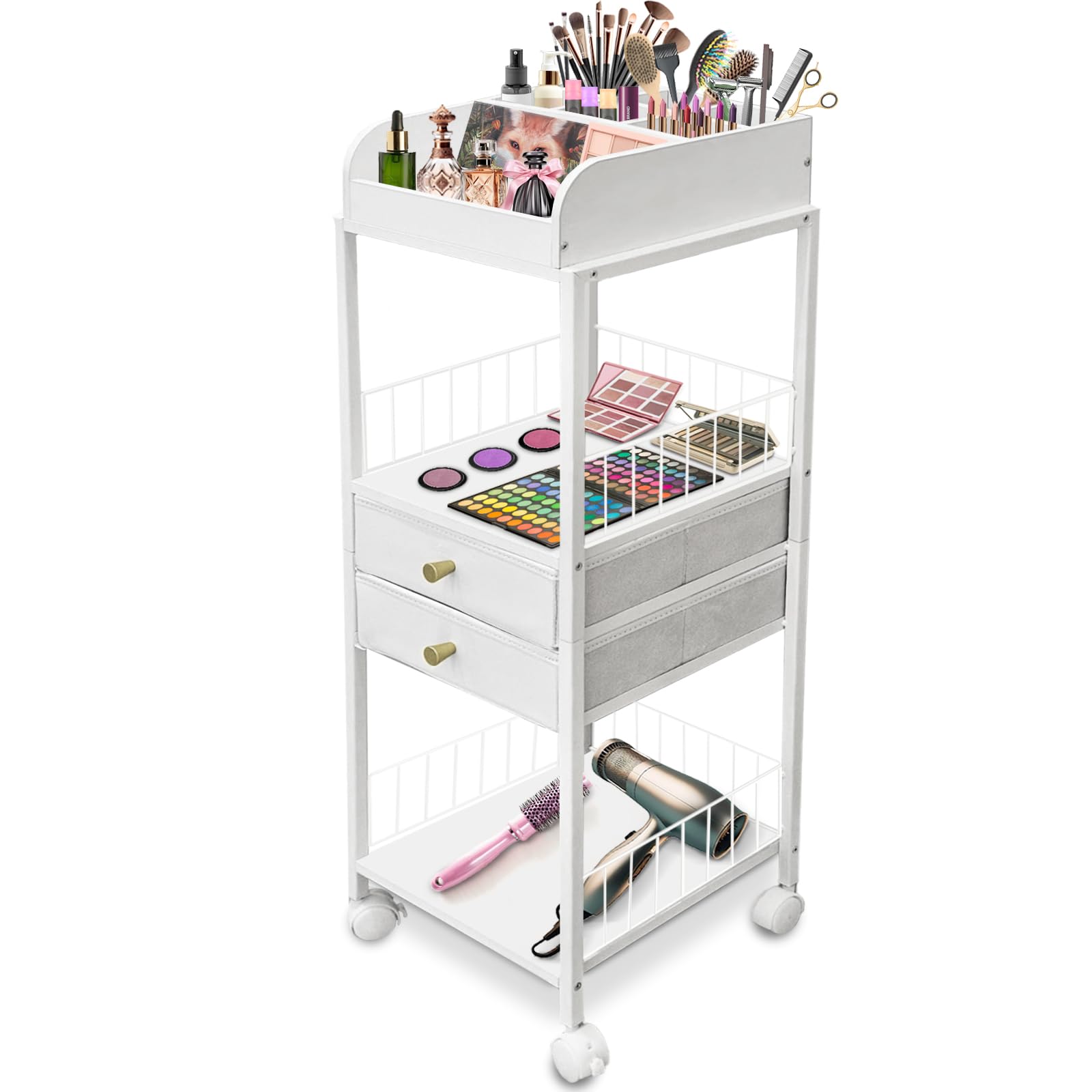 RMAN Rolling Makeup Cart Organizer with Drawers and Wheels Large Floor ...