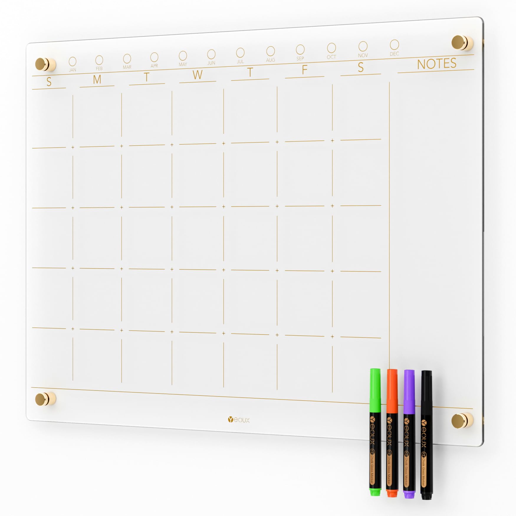 Clear Glass Monthly Dry Erase Calendar Non-Magnetic Whiteboard for Wall ...