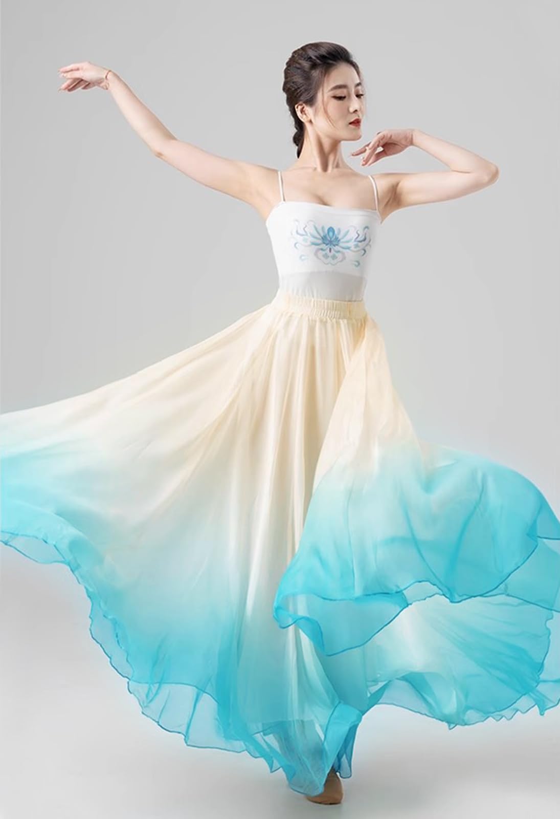 Snapklik.com : Lyrical Dance Skirt Gradient Color Sheer Long Flowy ...