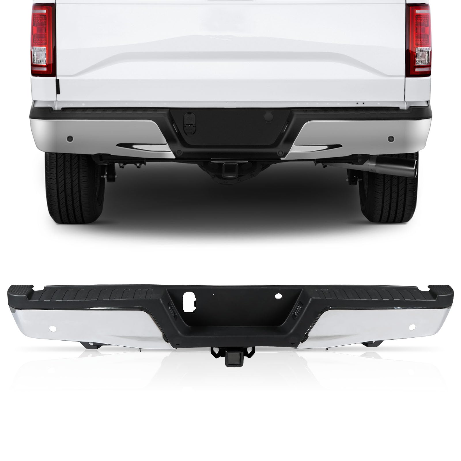 Amazon.com: Peforway Rear Bumper for 2015-2020 Ford F150, Pickup Chrome ...