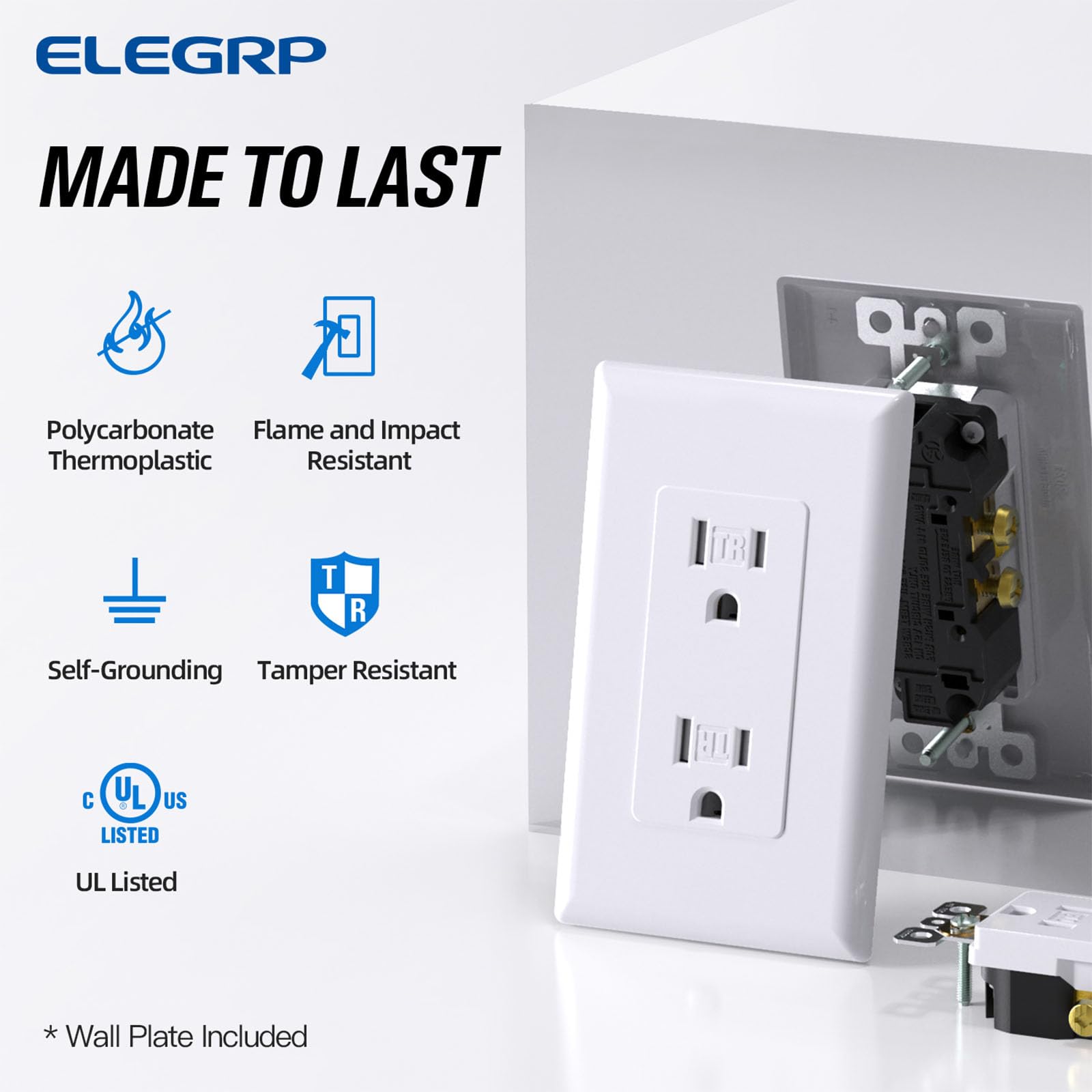 Snapklik.com : ELEGRP Decorator Wall Receptacle Outlet, Tamper ...
