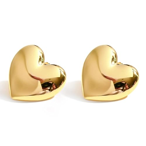 Salve Gold Chunky Contemporary Heart Statement Earrings for Women ...