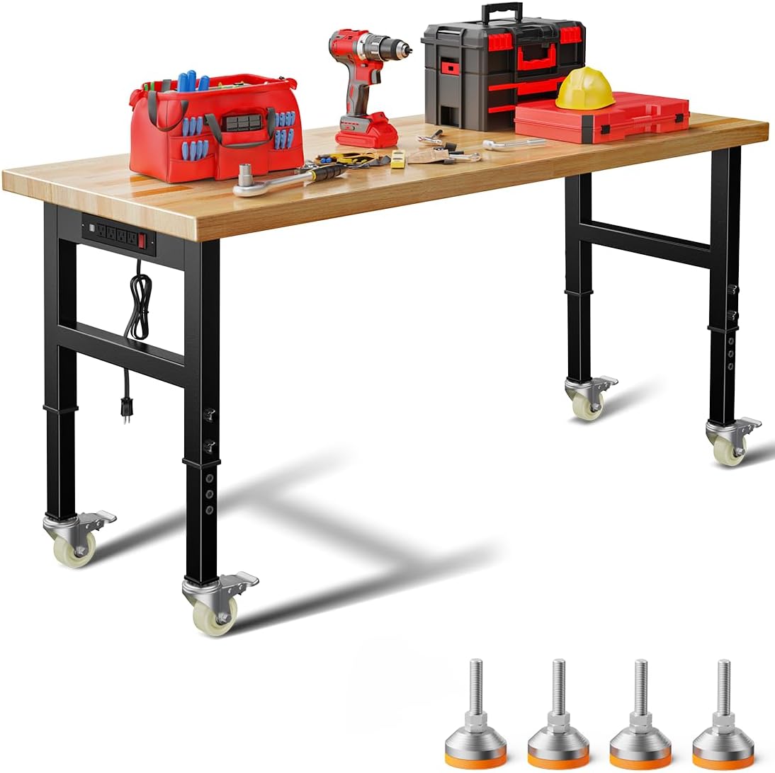 FLAWNT 60" Adjustable Work Bench,Hardwood Top Garage Work Bench Table ...