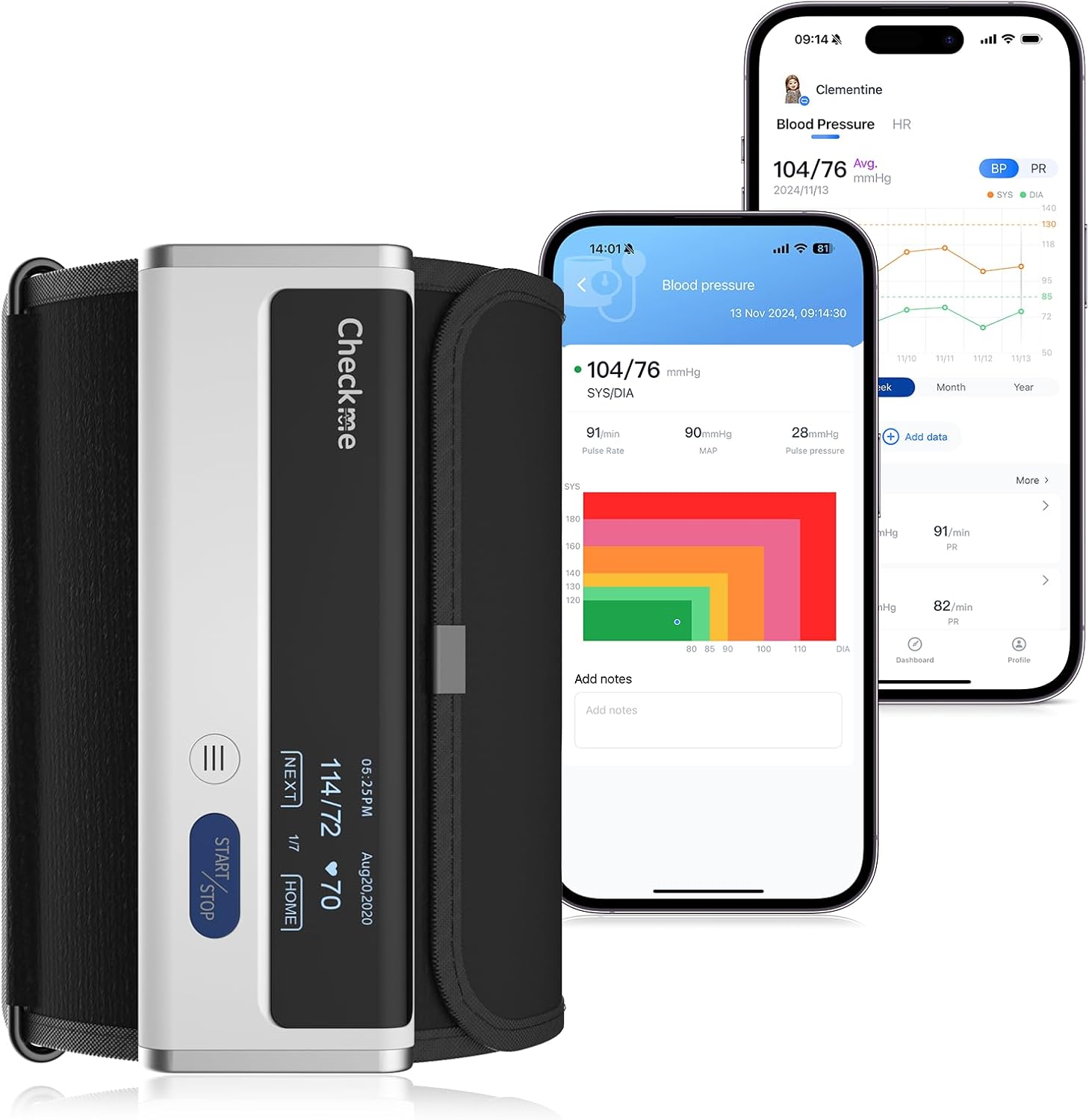 Checkme Blood Pressure Machine for Home Use, Bluetooth Rechargeable BP ...