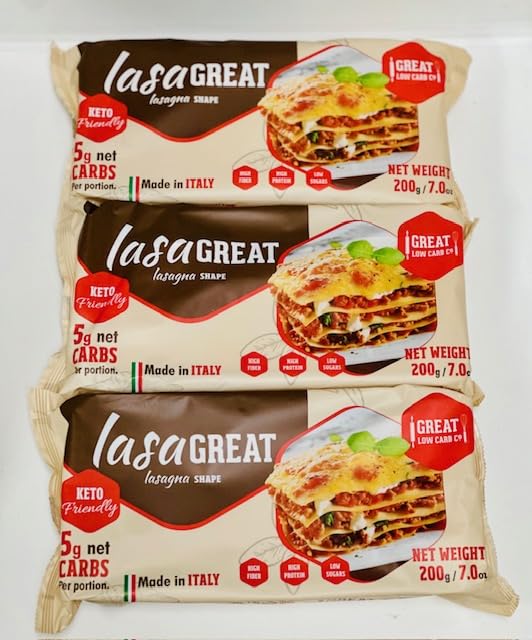 Amazon.com : Great Low Carb Company LasaGreat Lasagna Shape 7 oz pastas ...