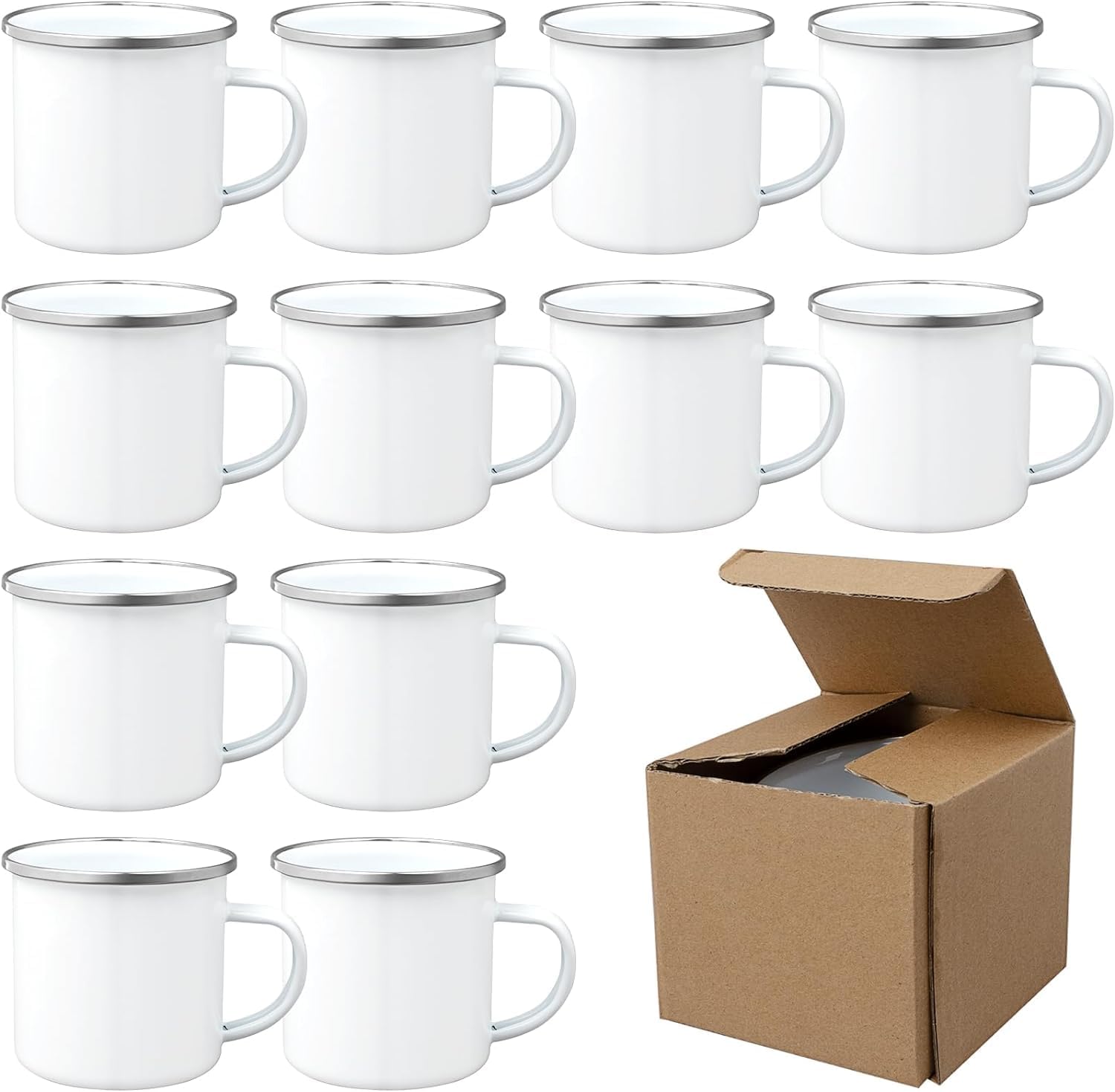 MSYU 12 Pcs Enamel Camp Mug White Enamel Camping Coffee Mug with Handle ...