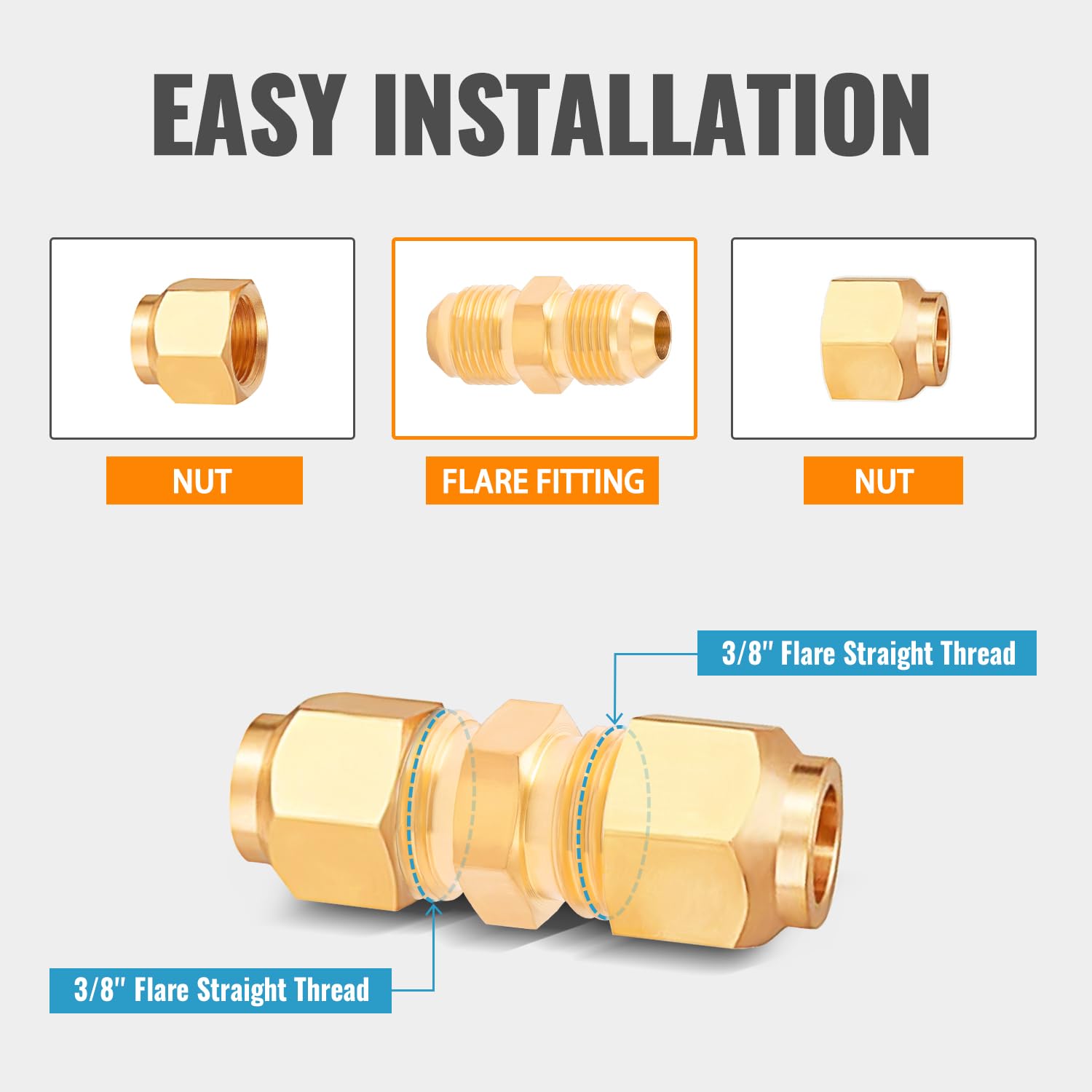 Snapklik.com : SUNGATOR 3/8 Inch Flare Union Tube Fittings, Brass 3/8 ...