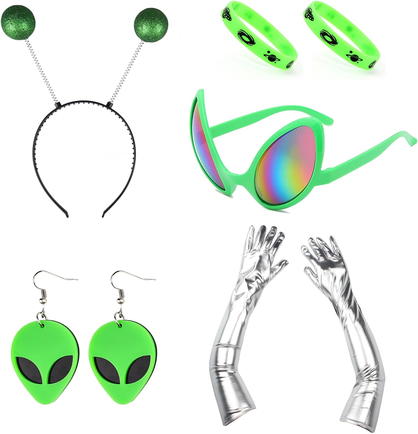 Tbczvx 6 Pcs Alien Costume Set, Alien Headband, Sunglasses, Wristband ...