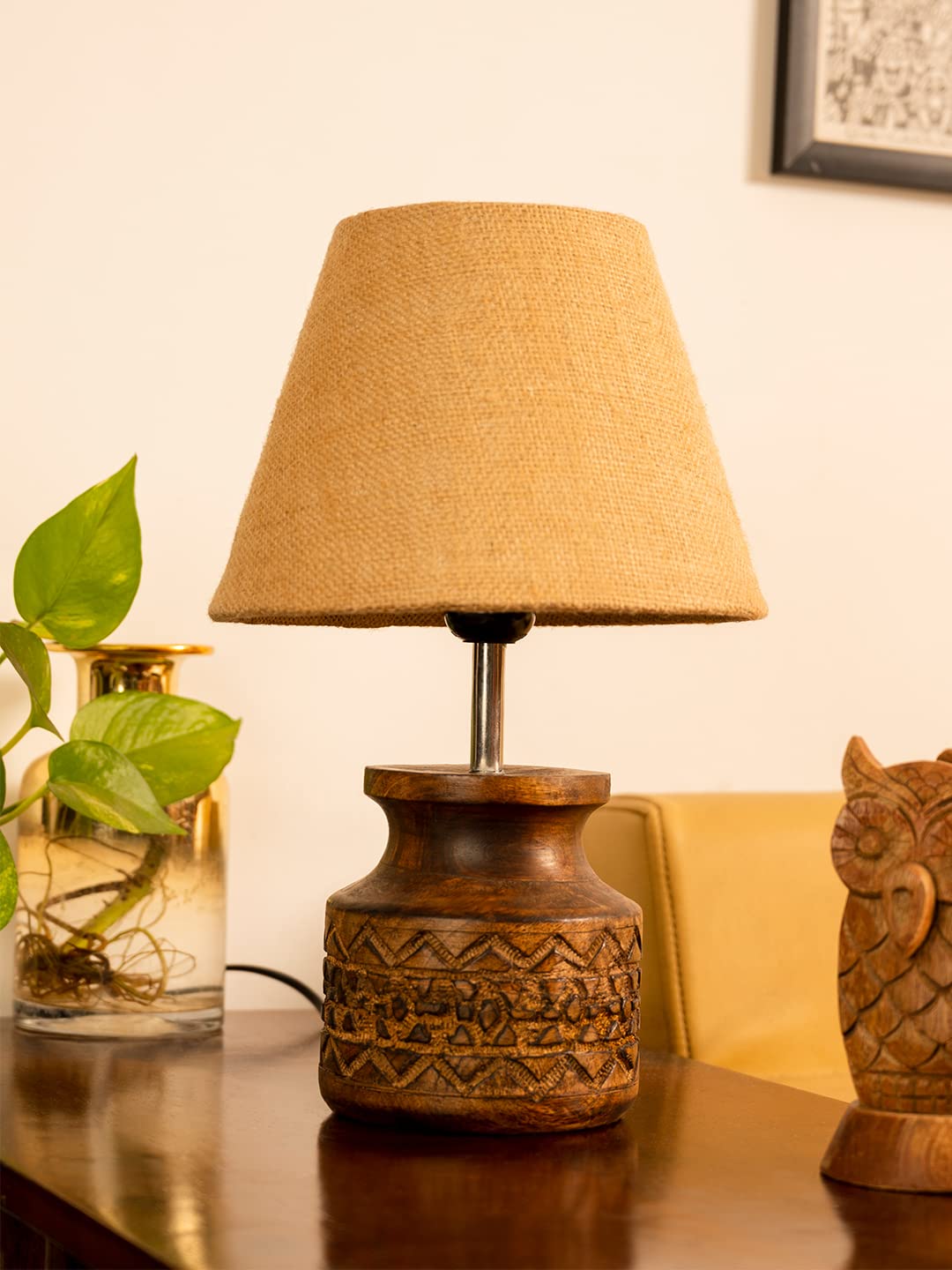 Wooden Indian Statue Lamp