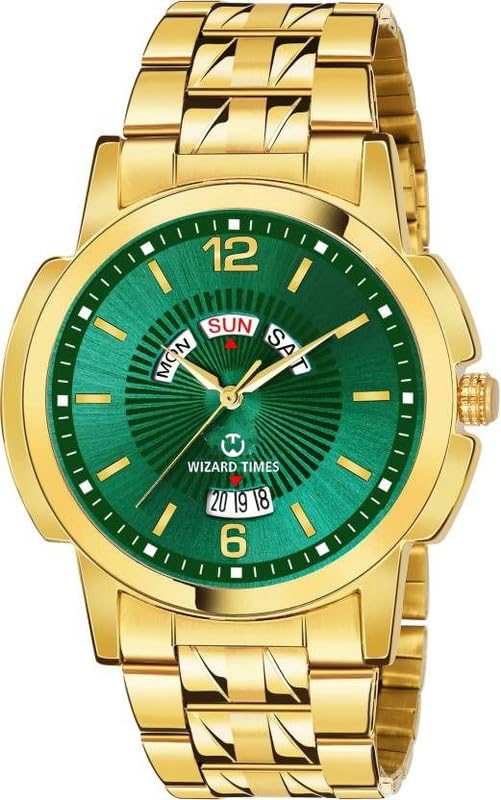 Buy Gold Stainless Steel Green Dial Day & Date Analog Men's Watch WT-16 ...