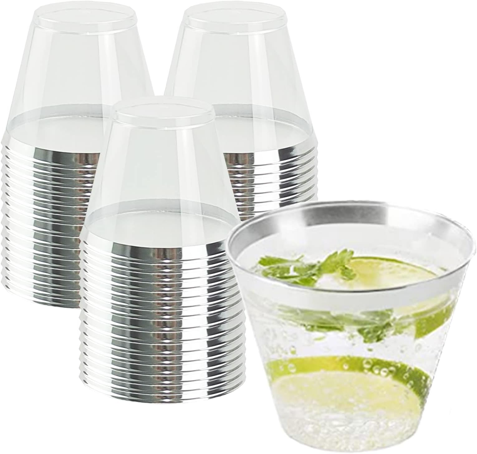 Amazon.com: 100 Silver Plastic Cups 9 Oz Clear Plastic Cups Old ...