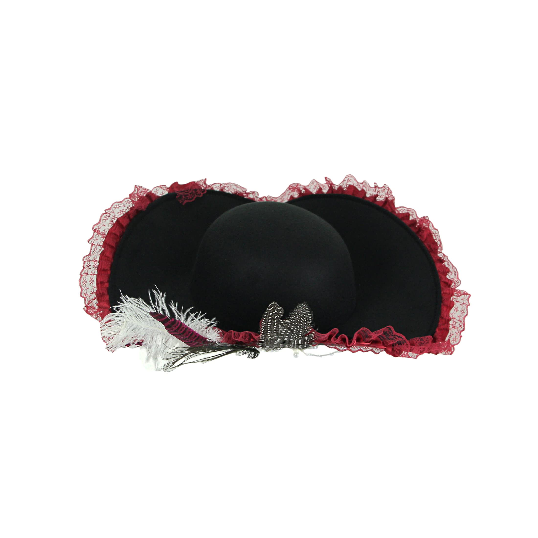 Ladies Black and Red Lace Feather Tricorn Pirate Hat at Amazon Women’s ...