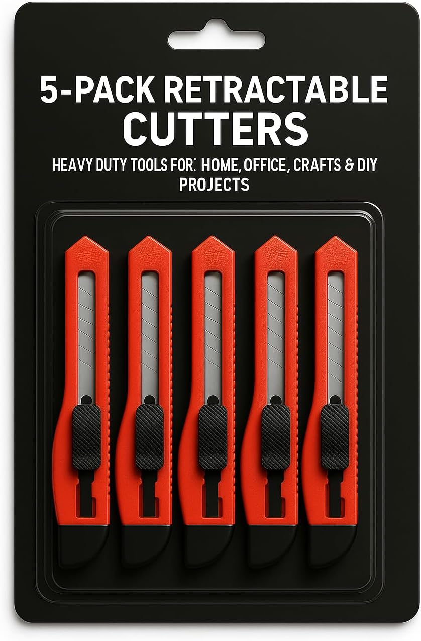 5-Pack Retractable Cutters – Heavy Duty Tools for Home, Office, Crafts ...