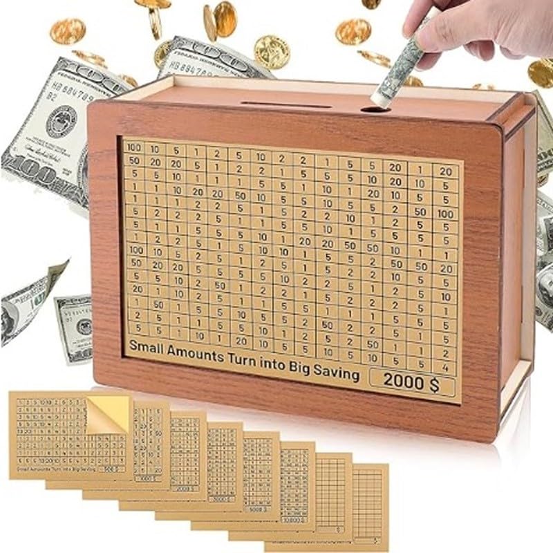 Amazon.com: Saving Money Box Saving 10,000 Challenge Box Wooden Money ...