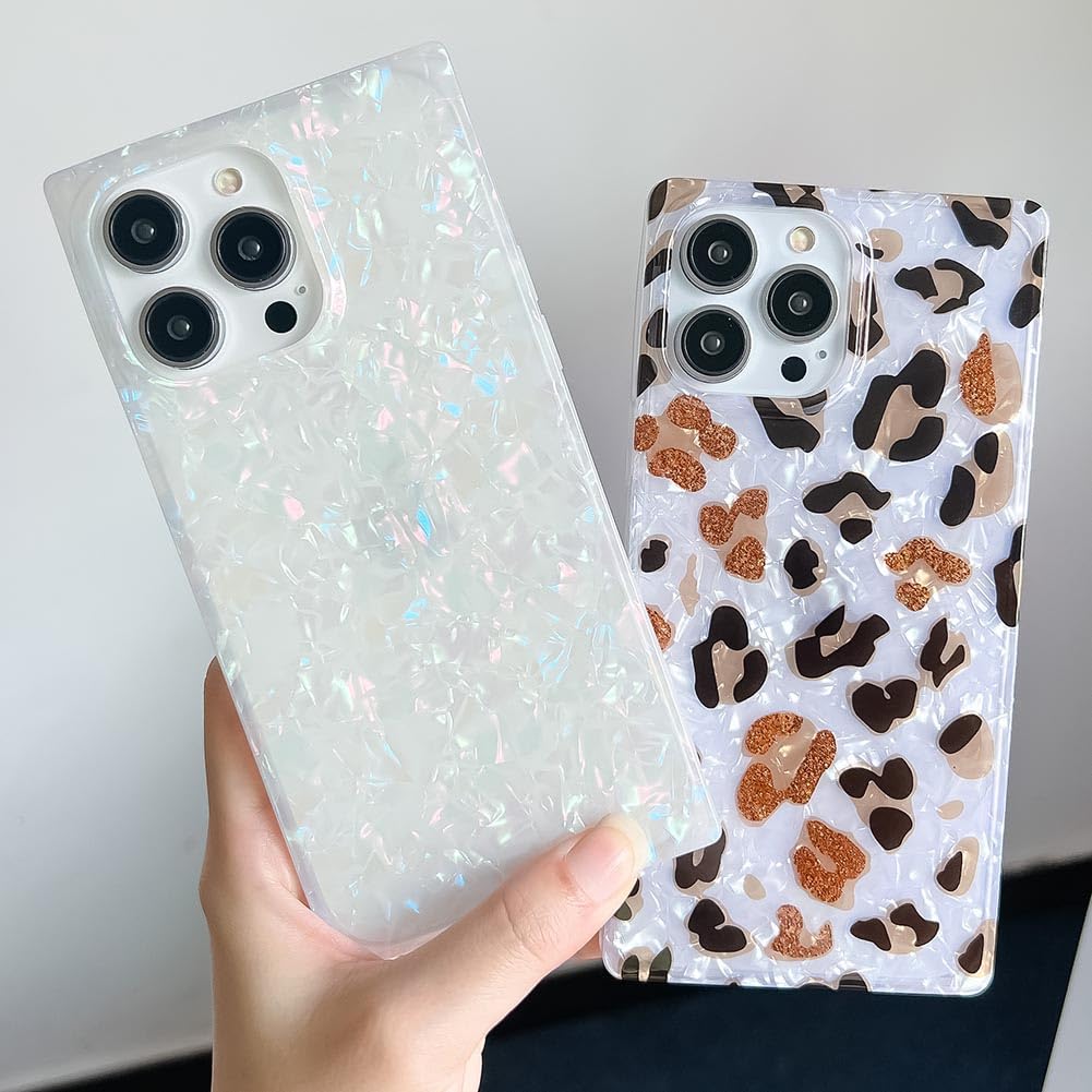 KERZZIL Elegent Mother Shell Pearl Pattern Compatible with iPhone Square Edge Case, Slim Soft ...
