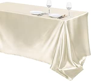 Amazon.com: TURSTIN 1 Pack Ivory Satin Tablecloth 102 x 58 Inch Overlay ...
