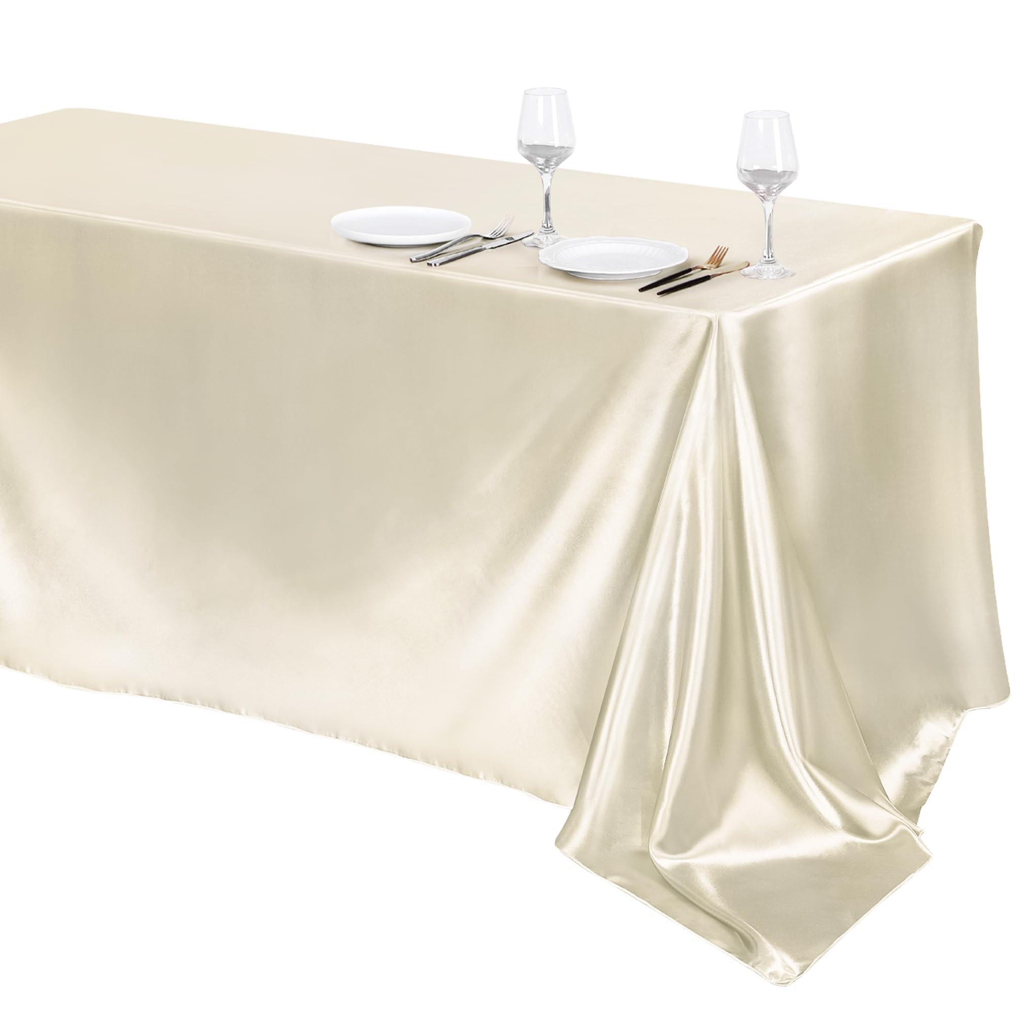 Amazon.com: TURSTIN 1 Pack Ivory Satin Tablecloth 102 x 58 Inch Overlay ...
