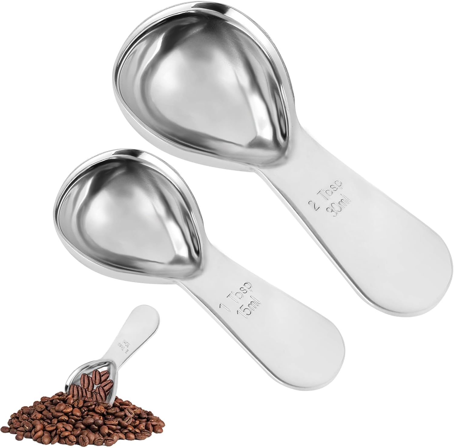 2 PCS Coffee Scoop, Stainless Steel Coffee Measuring Spoon for Ground ...