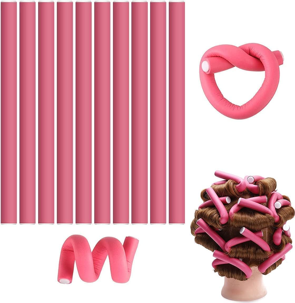 Flexible Curling Rods Hair Rollers - 10Pcs No Heat Flexi Foam Twist ...