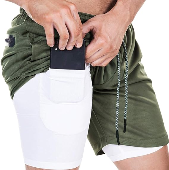 EVERWORTH Men's 2-in-1 Bodybuilding Workout Shorts Lightweight Gym ...
