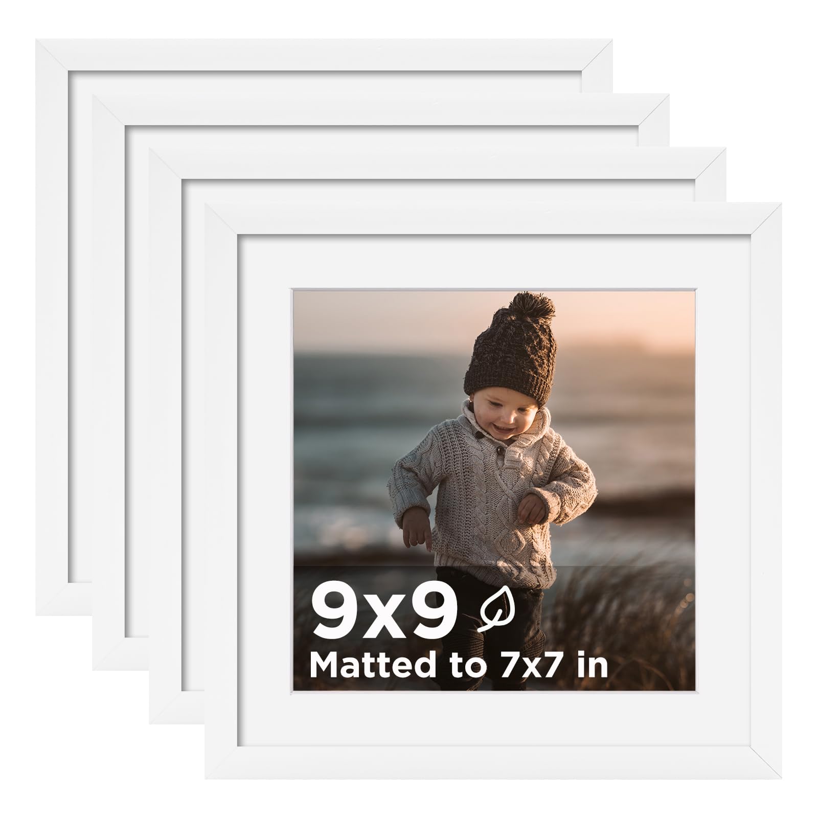 Snapklik.com : KINLINK 9x9 Picture Frame White Set Of 4, Wooden Square ...
