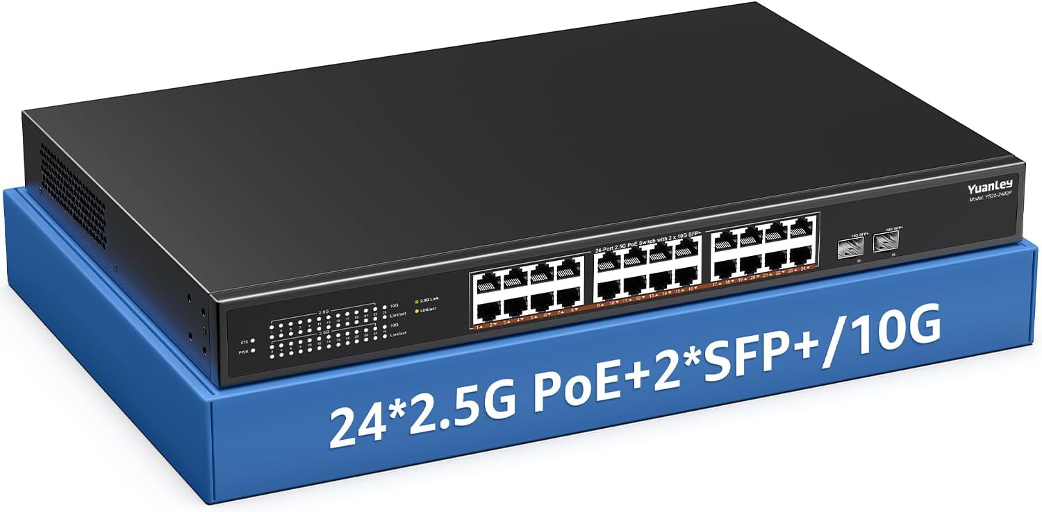 Amazon.com: YuanLey 26 Port 2.5G PoE Switch Unmanaged, 24 x 2.5G Base-T ...
