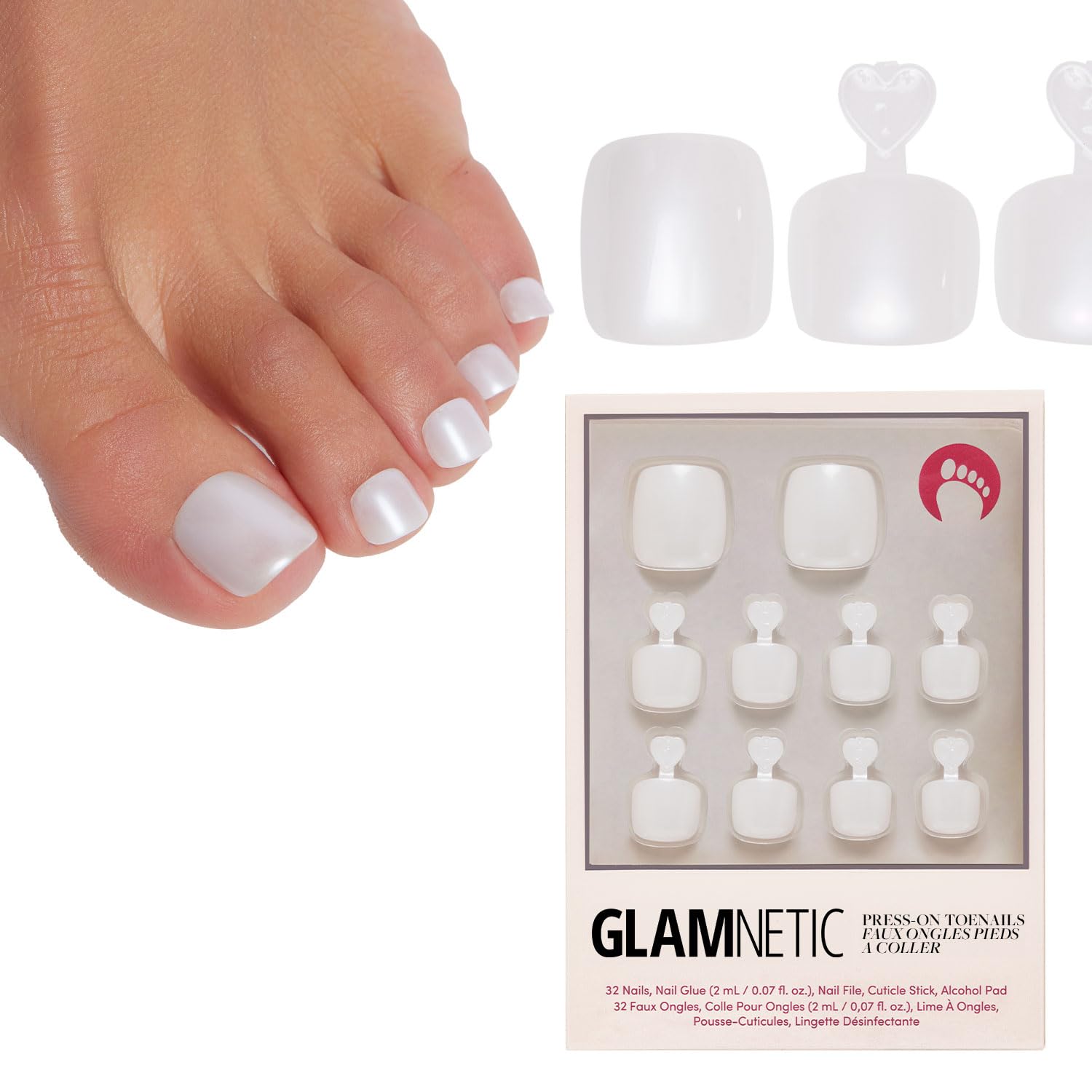 Amazon.com: Glamnetic Press On Toenails - Hailey | Soft Pearl White ...
