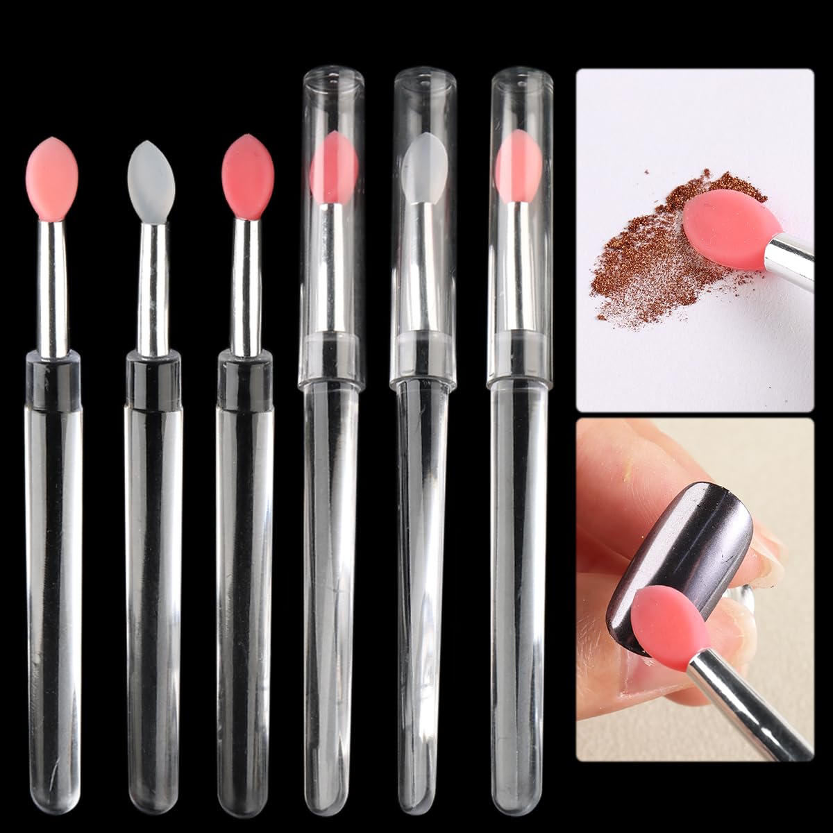 Amazon.com : 6Pcs Chrome Nail Powder Applicator Brushes, Silicone Head ...