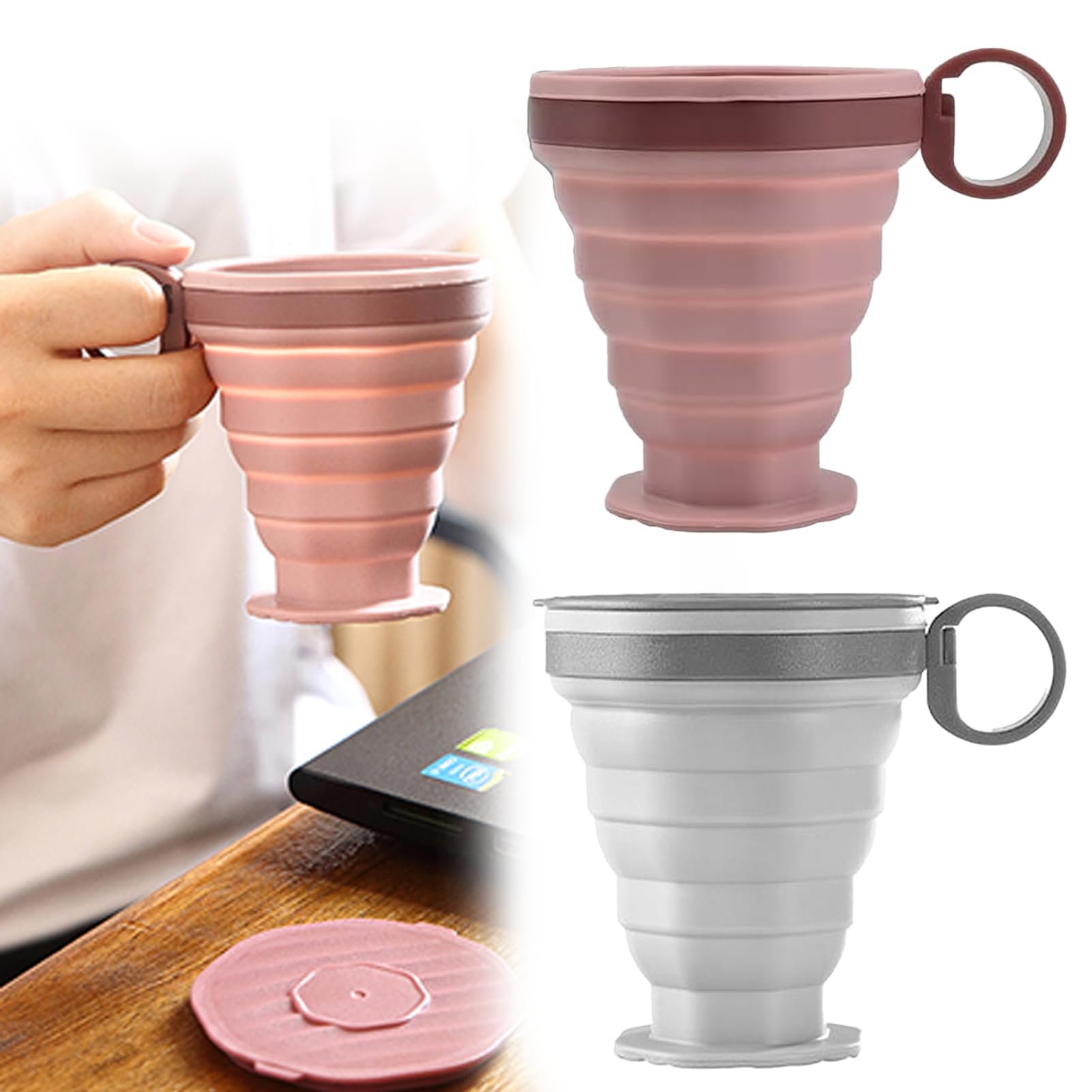 2 PCS Silicone Foldable Cup 220ml FDA & BPA Free Portable Coffee Mug ...